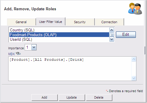 User Filter Value